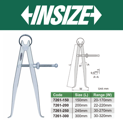INSIZE Inside Spring Calipers 6" / 8" / 10" / 12" (Model: 7261-150 / ...