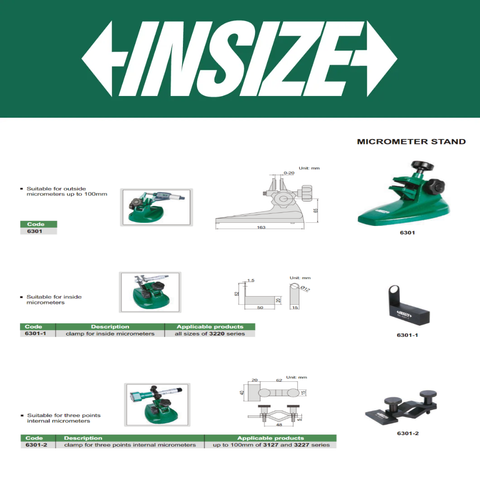 INSIZE Micrometer Stand for Micrometers up to 100mm (Model 6301 ...