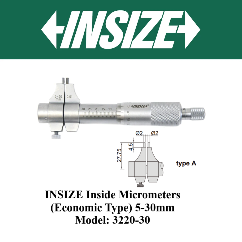 INSIZE Inside Micrometer (Economic Type) 5-100mm (Model: 3220-30 / 3220 ...