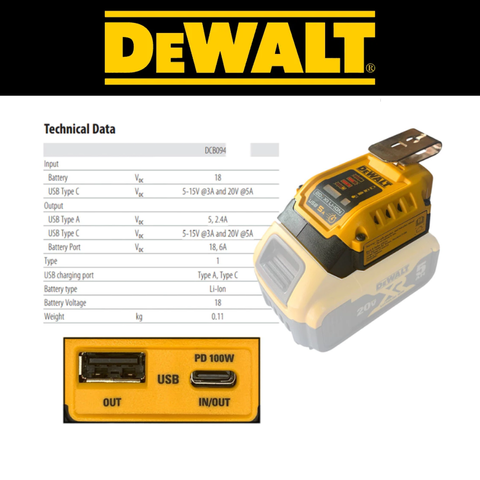 DEWALT 20V XR USB Power Delivery Adaptor - Model: DCB094-B1 – Conmax ...