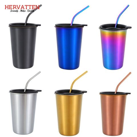 Hervatten SUS304 Stainless Steel Picnic Cup With Straw 500ML ...