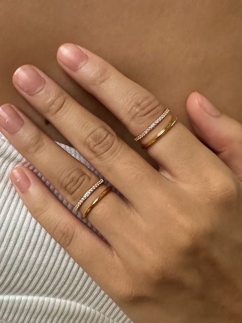 Double Gold Diamond Ring 18k 雙排閃鑽金戒 – GLOWEE
