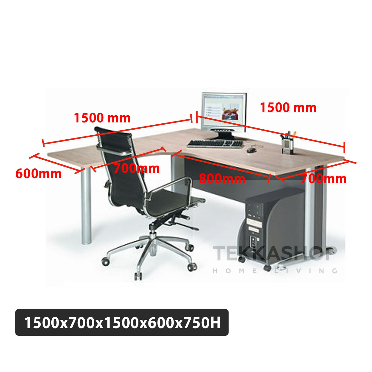 Tekkashop CSST2L1515 L Shaped Office Table Wooden Top Metal Frame ...