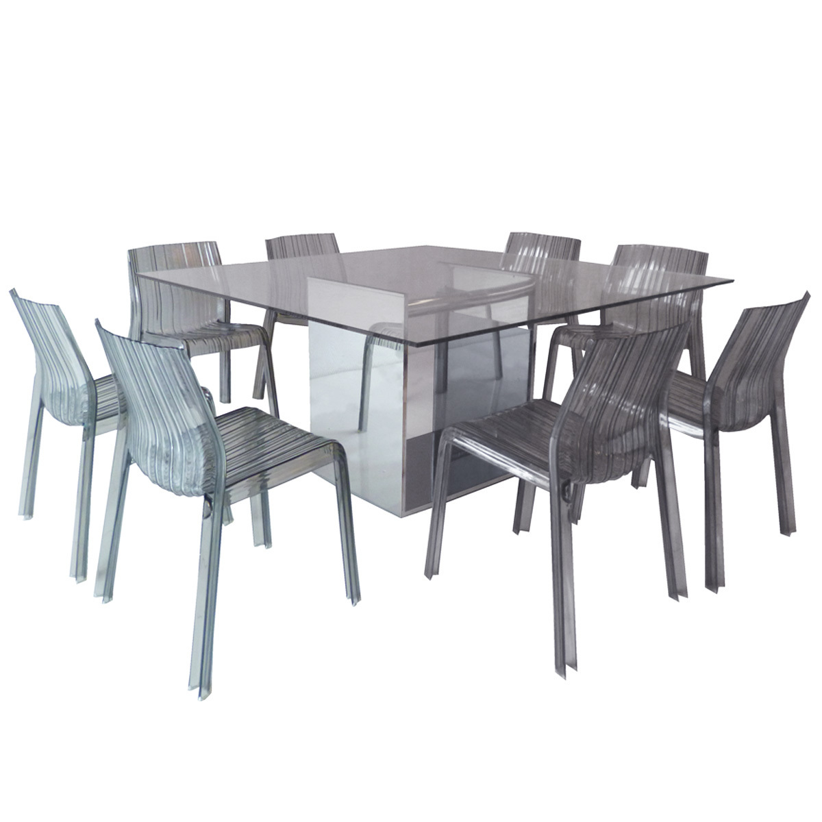 Tekkashop GGDS6005 Contemporary Ghost Style 8 Seater Square Glass Top Dining Table with 8 Dining Chairs Pre Order Tekkashop Furniture Commercial Furniture Supplier Malaysia