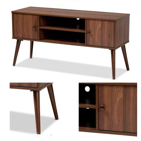 Tekkashop FDTV409 Classic Style Particle Board 2 Door TV Cabinet with 4 Inner Storage ...