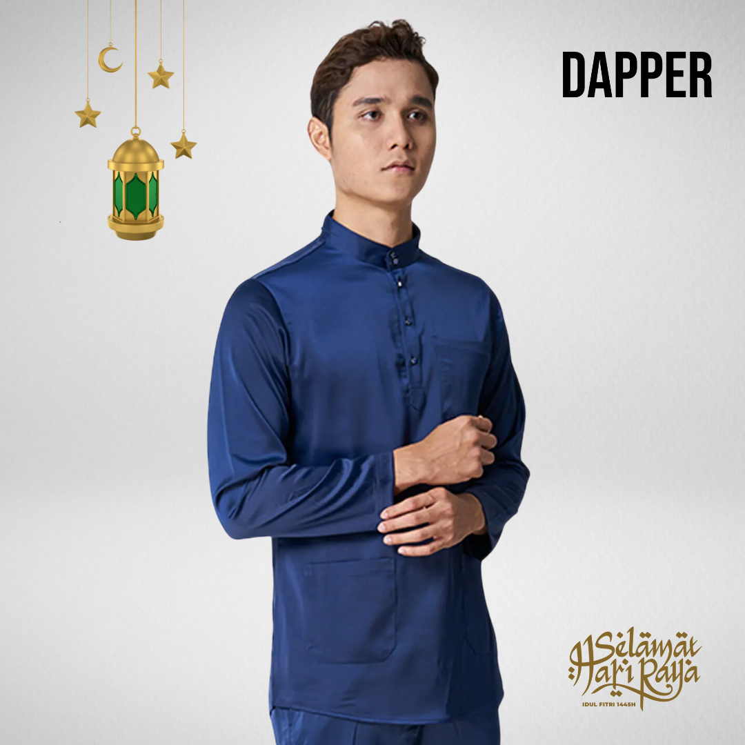 [RAYA PLUS SIZE AVAILABLE | FREE BUTTON | SIZE: S -3XL ] Dapper|Slim Fit Baju Melayu-701BMS-Navy ...