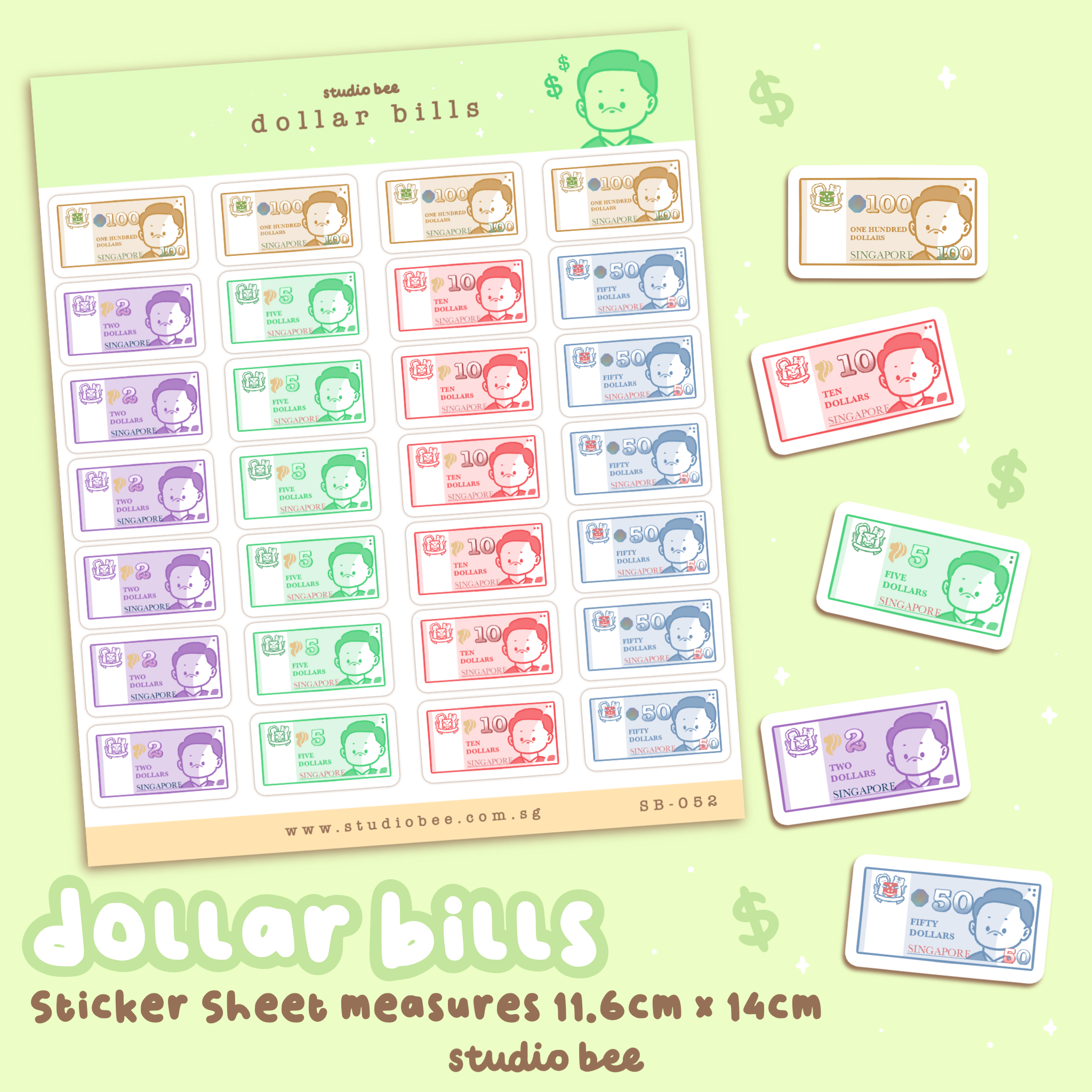 Singapore Dollar Bills Sticker Sheet – Studio Bee