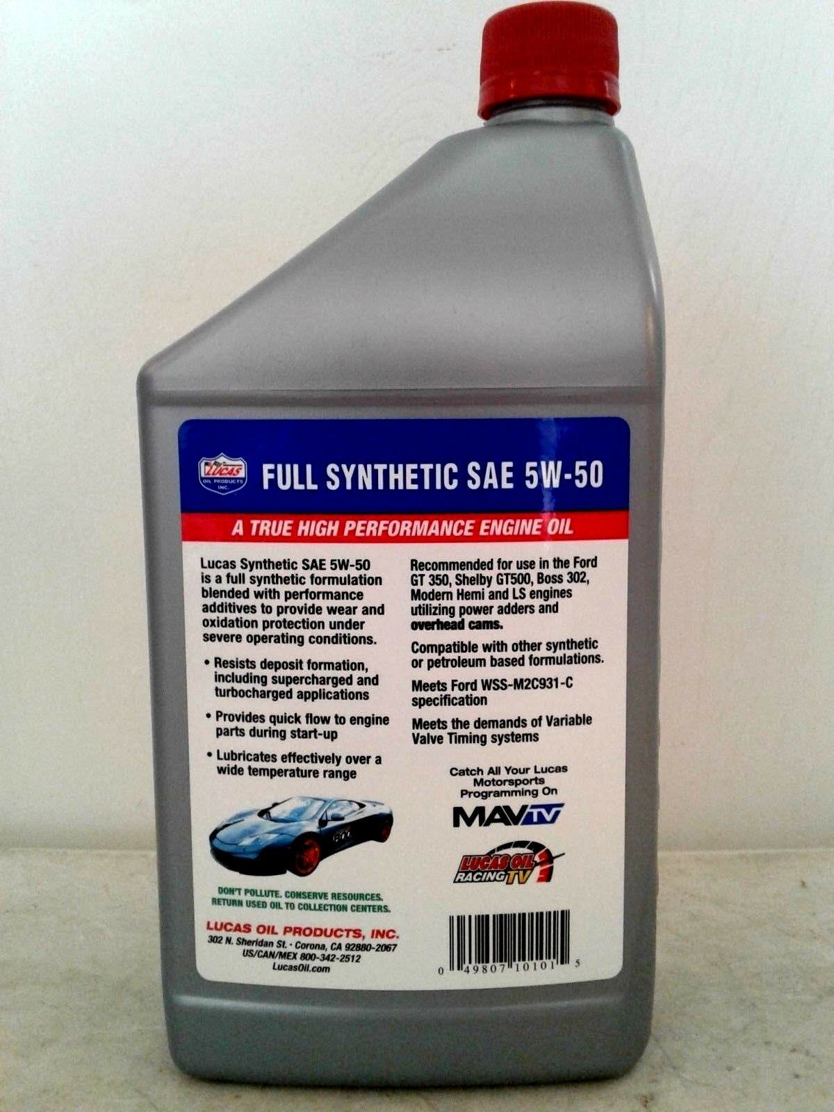 Lucas Oil Fully Synthetic SAE 5w-50 Motor Oil (Qt / 946ml) – Works ...