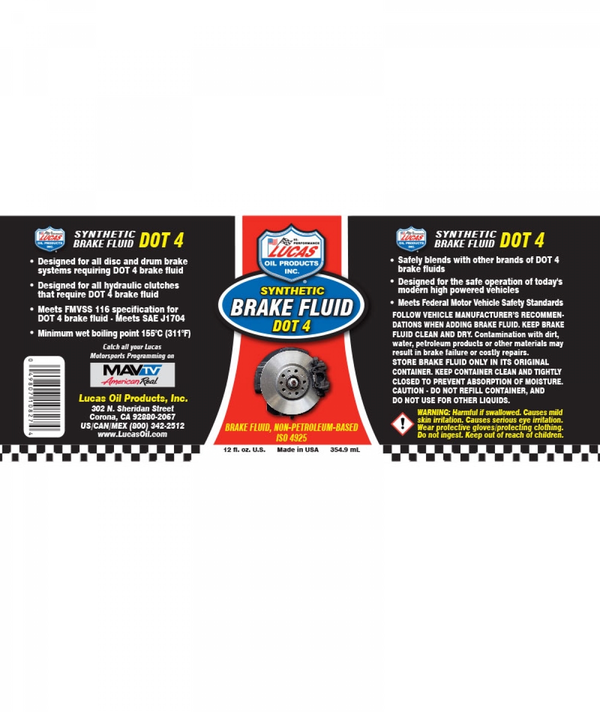 Lucas Synthetic Dot 4 Brake Fluid (12oz / 354.9ml) – Works Engineering ...