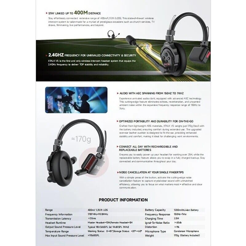 SYNCO Xtalk Pro X5 2.4G Wireless Intercom System Light Weight Xtalk ...