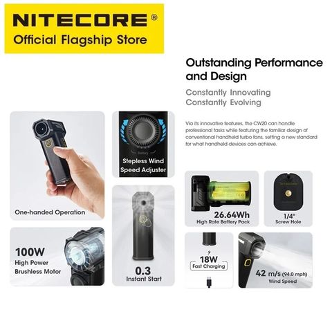 Nitecore Cinewind CW20 Pocket Fan 100W Wind Blower 150km/h For Camera ...