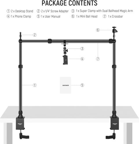 NEEWER NK002 Table Desk Overhead Camera Mount Rig with Desk C Clamp ...