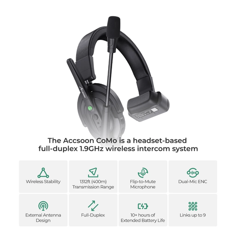 Accsoon CoMo Wireless Intercom Headset Kit 1.9Ghz Dual Mic ENC 400m ...