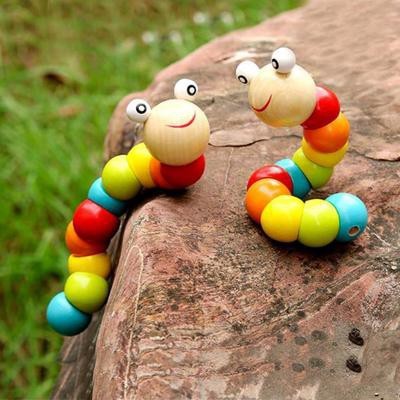 Early Learning Colorful Wooden Worm Toy Wiggly Worm Flexible Block ...