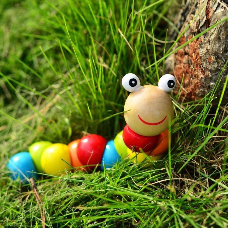Early Learning Colorful Wooden Worm Toy Wiggly Worm Flexible Block ...