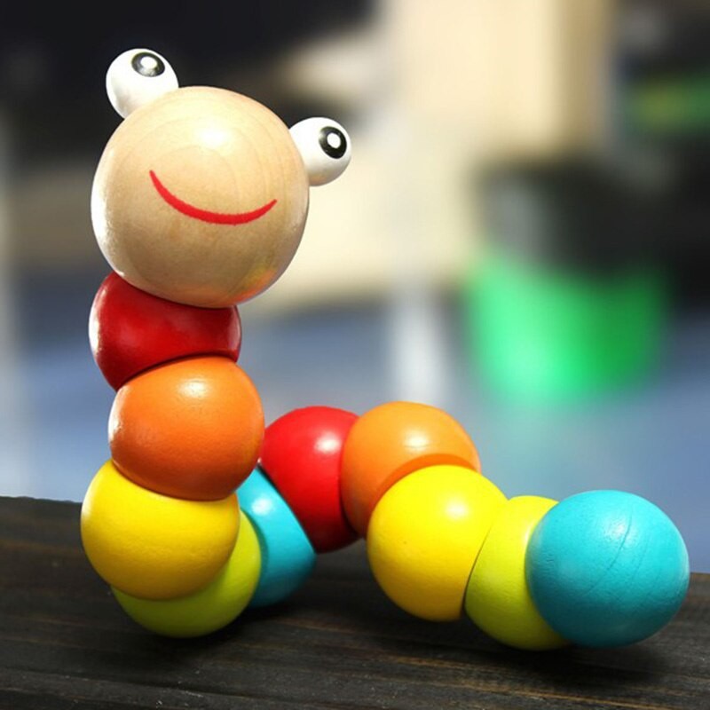 Early Learning Colorful Wooden Worm Toy Wiggly Worm Flexible Block ...