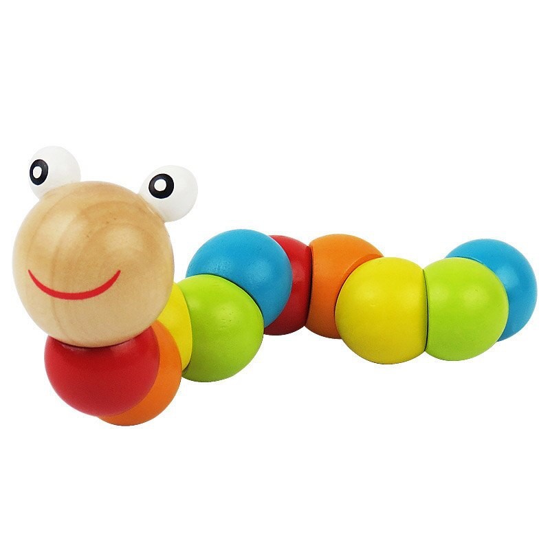 Early Learning Colorful Wooden Worm Toy Wiggly Worm Flexible Block ...