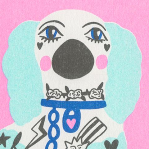 斯塔福德郡刺青狗雕像 Tattoo Staffordshire Dogs Riso Print – Risograph Museum