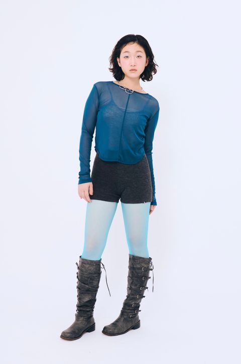/ BB.Basic / Textured Crew-neck Sheer Top – BB.Blue