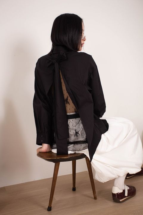 THEA BOW OPEN LACEY BACK SHIRT - BLACK – MISS MOMO