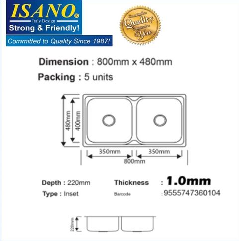 ISANO CAKC258 Simple Dual Design Stainless Steel Kitchen Sink Bowl ...