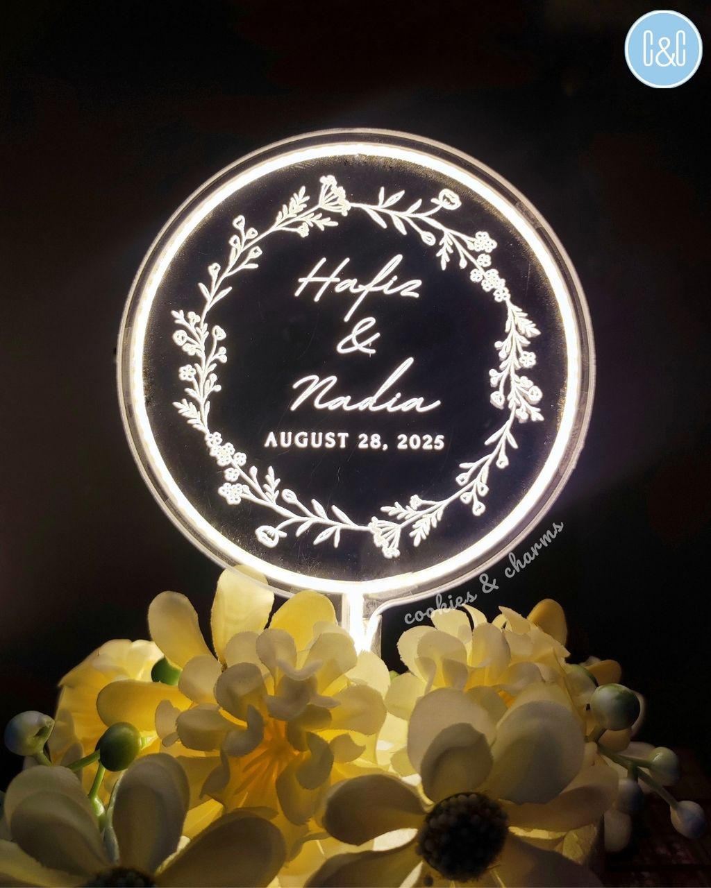 Personalise Glowing Neon LED Cake Topper – Cookies And Charms