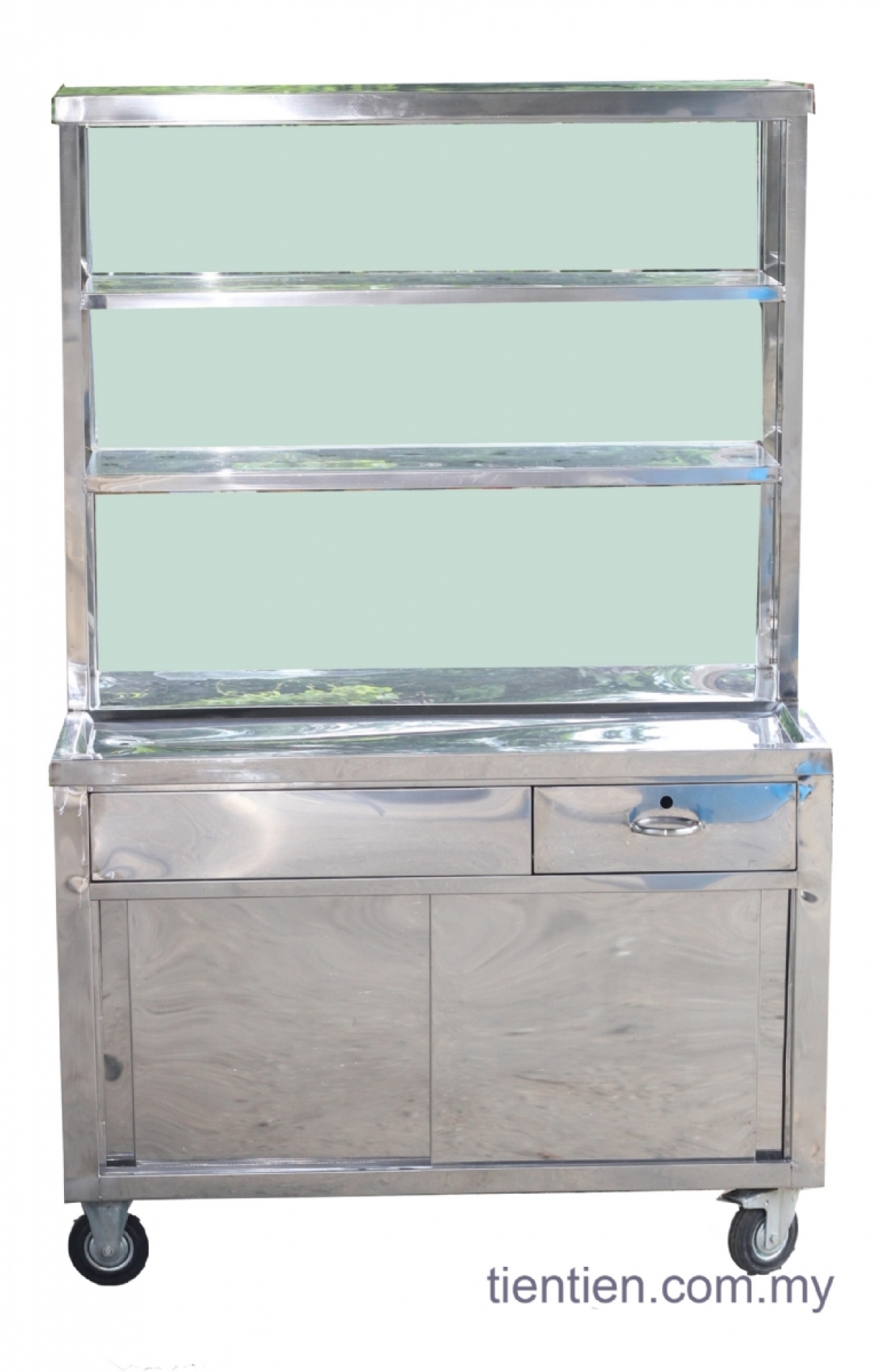 TIEN TIEN Stainless Steel Tea Counter c/w 2 Tier Stainless Steel Glass ...