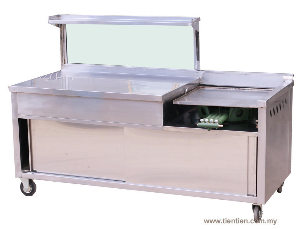 TIEN TIEN Stainless Steel Roti Canai Stall c/w 1 Tier Overshelf