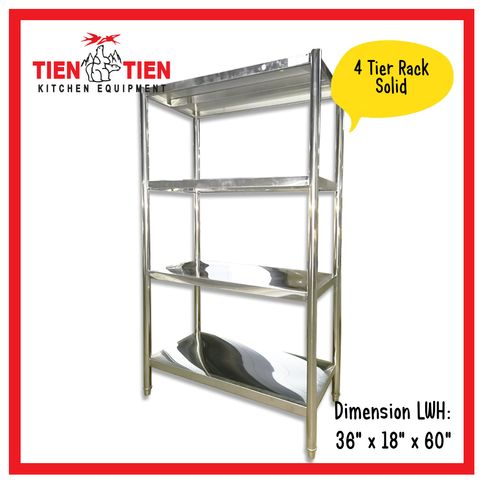 TIEN TIEN Stainless Steel 4 tier Rack with Solid Shelf ( SS023 ) SS/RK ...