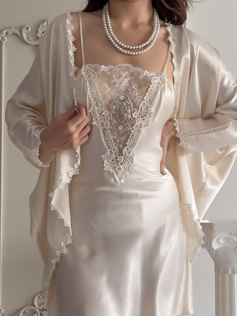 Rare Vintage The Jessica Lynn Collections Embroidered Satin Slip & Robe ...