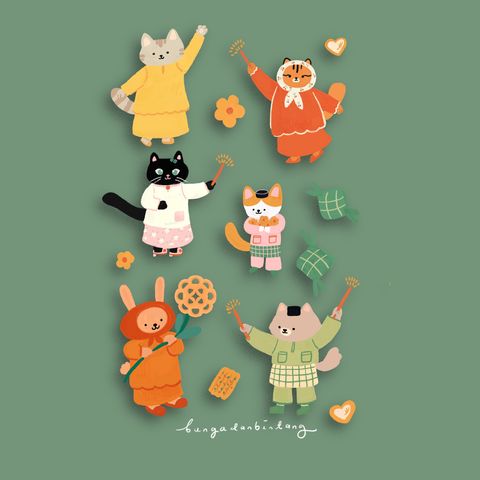 Kucing Raya Waterproof Vinyl Sticker Sheet – bungadanbintang