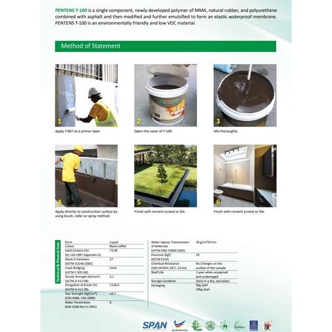 5KG Pentens® T-100 Water-Based PU Bituminous Waterproofing Membrane ...