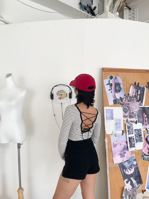 條紋 挖背後綁帶上衣 – Lithe Studio