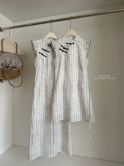 Striped Ruffle Tie Back Cheongsan Long Dress – MIDSUMMER CLOTHING