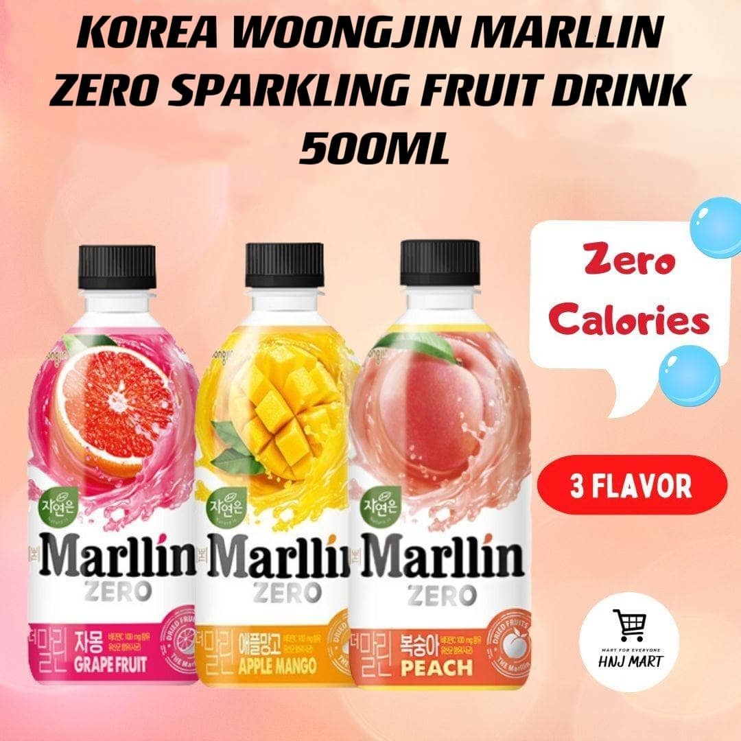 Korea Woongjin Marllin Zero Sparkling Fruit Drink 500ml (Peach / Apple Mango / Grapefruit ...