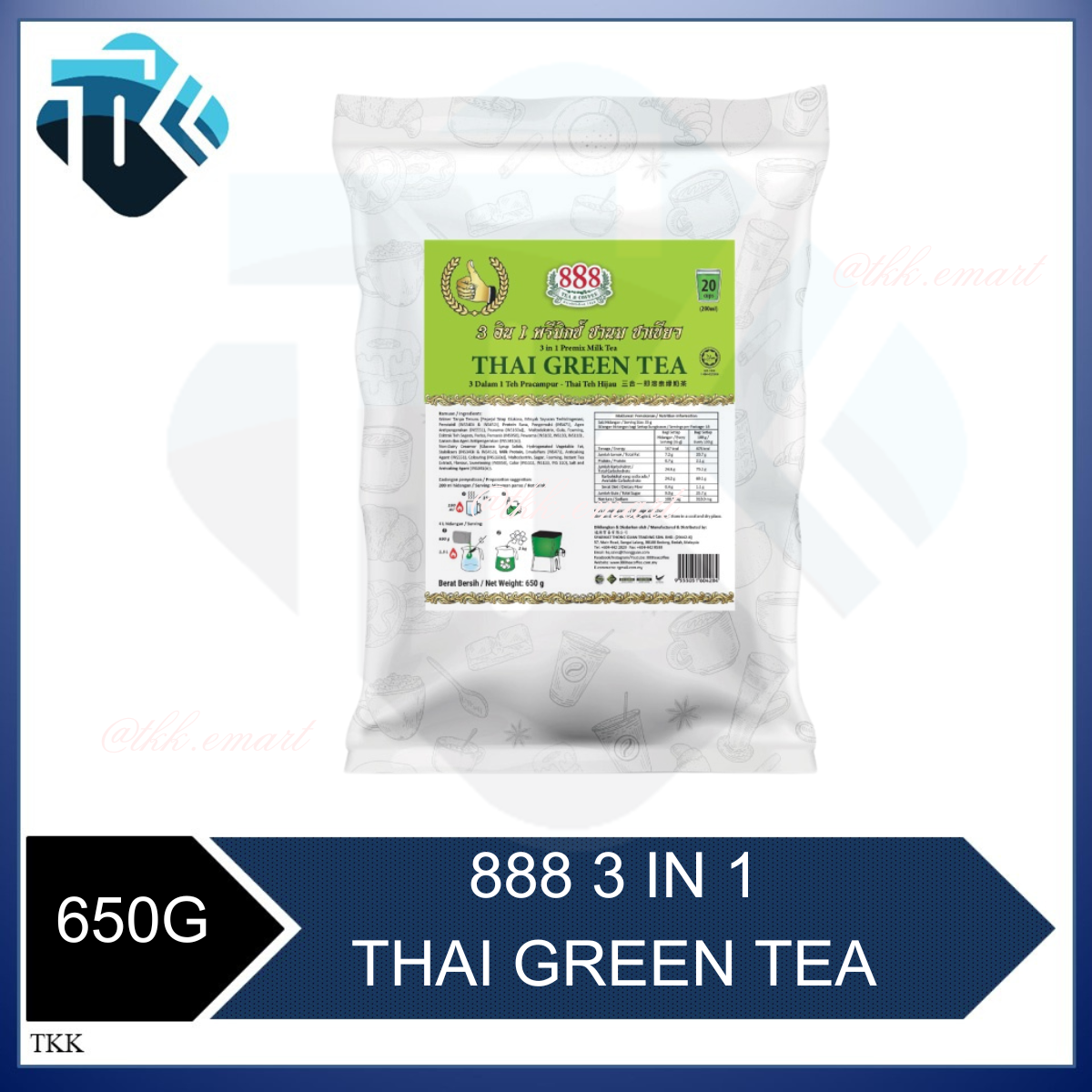 650G 888 3 IN 1 THAI TEA / 888 THAI GREEN TEA – TKK EMart