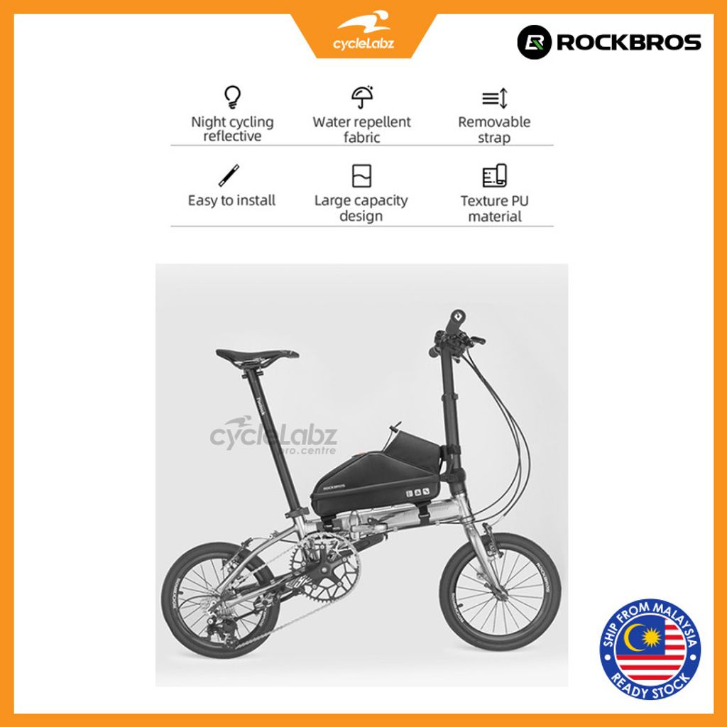 ROCKBROS Folding Bike Bottle Bag Waterproof Large Capacity Tube Frame ...