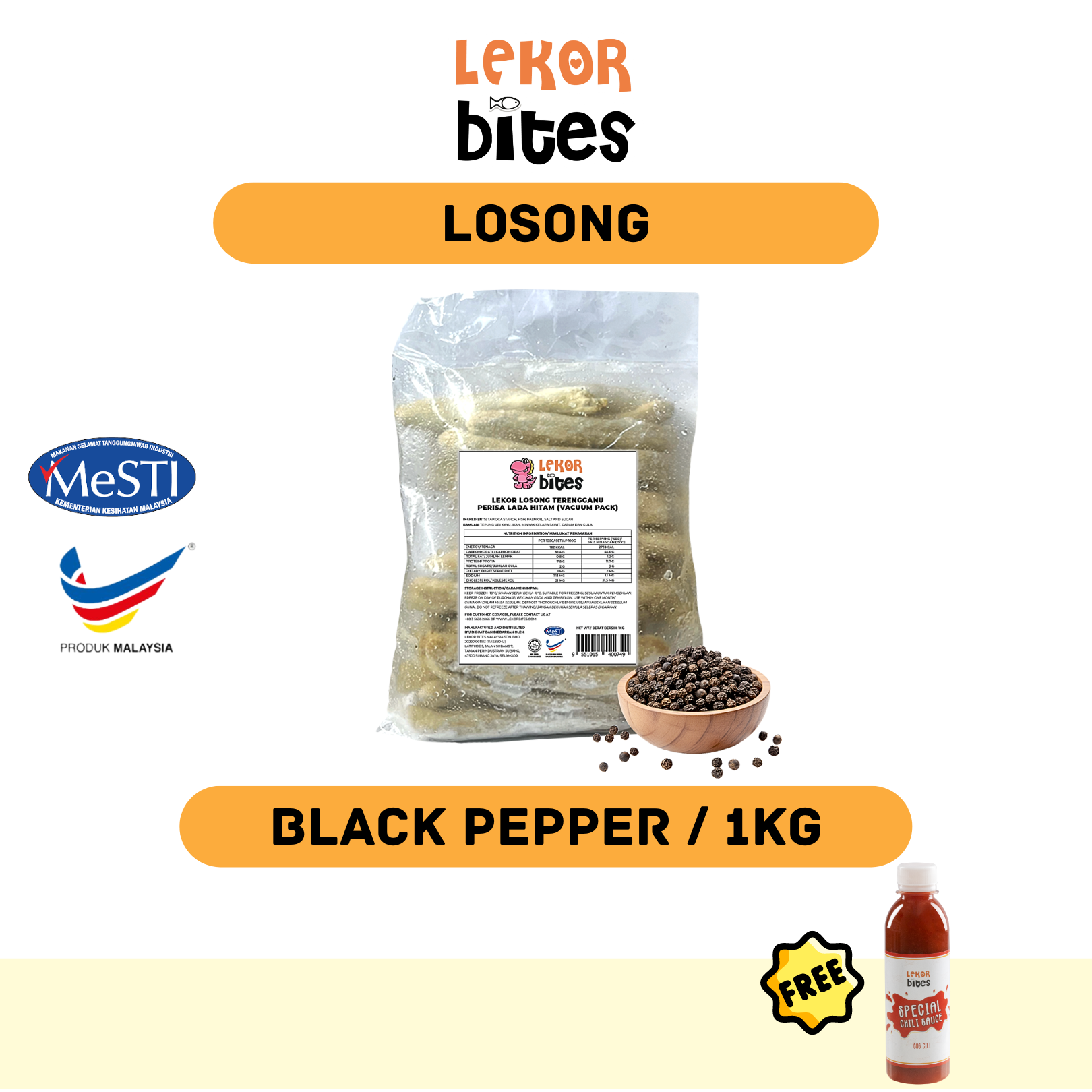 Lekor Bites Keropok Lekor Losong Terengganu Vacuum Pack - Black Pepper