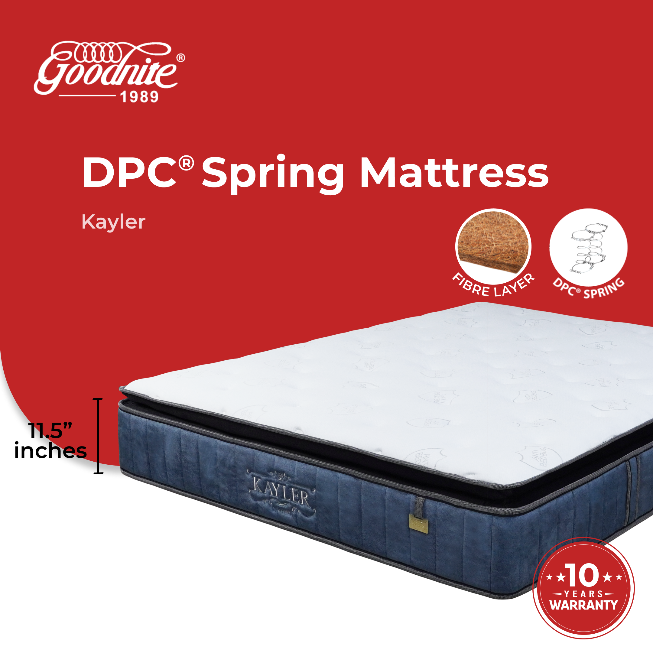 Goodnite Kayler DPC Spring Mattress (11.5 Inch) with Single/ Super Single/ Queen/ King ...