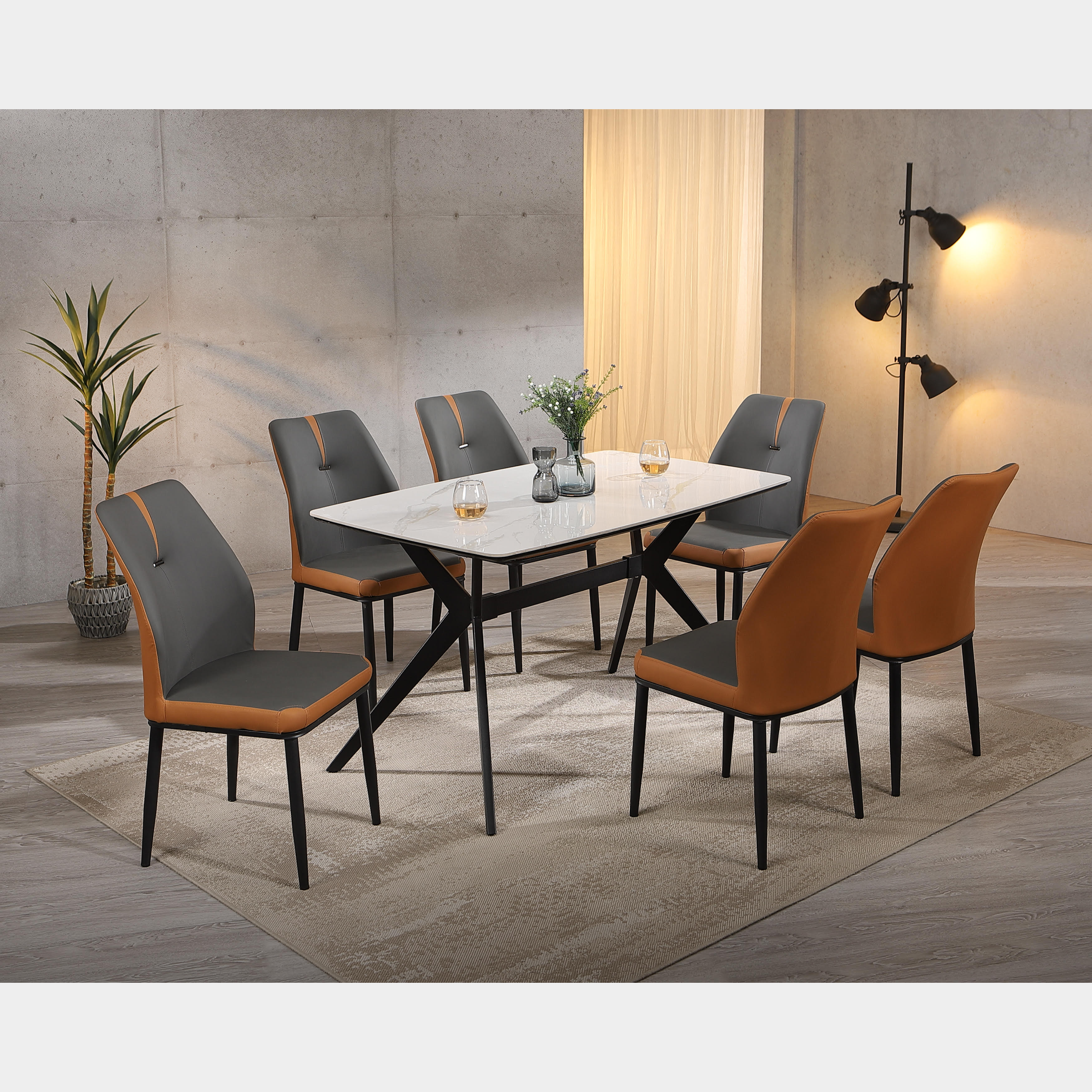 Goodnite (1+6) Ceramic Dining Set, Ceramic Top, Metal Leg, PU Chair – Goodnite Outlet