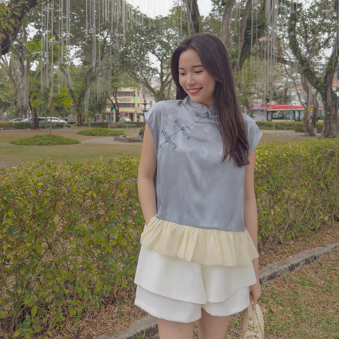 Qing Hua Mandarin Top - Light Blue / Light Pink – Eun Studio