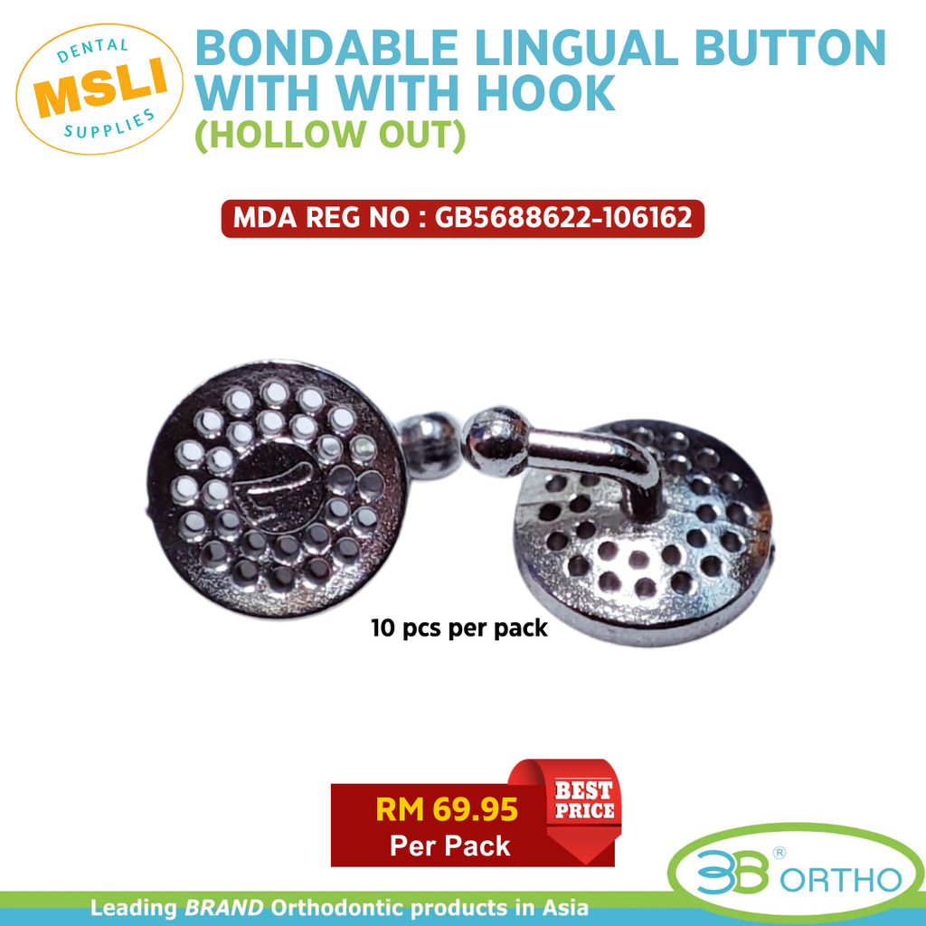 Ready Stock 3B ORTHO - BONDABLE LINGUAL BUTTON with HOOK (Hollow out) 🟢 ...
