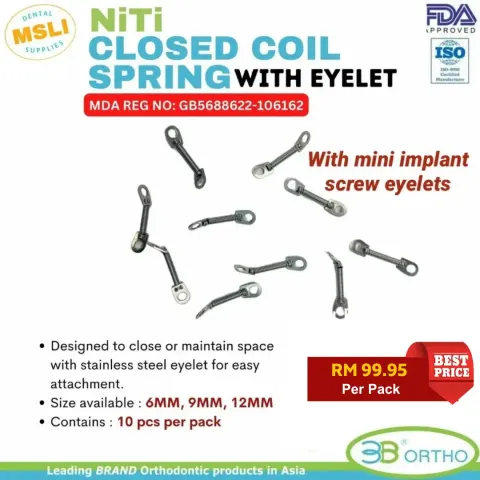 3B ORTHO - NITI CLOSED COIL SPRING WITH EYELET🟢 – MSLI Dental Supplies
