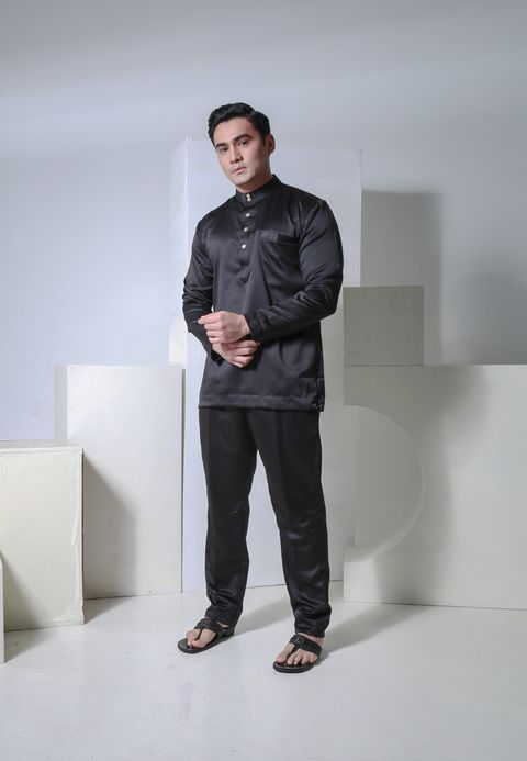 Baju Melayu Moden Putra Slim Fit (Black) – AMAR AMRAN