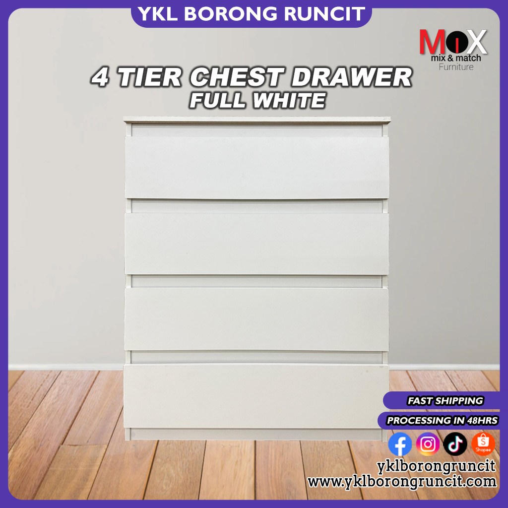 Chest Drawer with 4 Layers Storage | Full White| White + Natural Oak ...