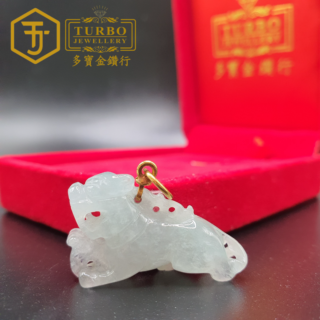 TURBO [835G] [Grade B] Jade Pixiu Gold Pendant 2 玉貔貅黄金圈咀2