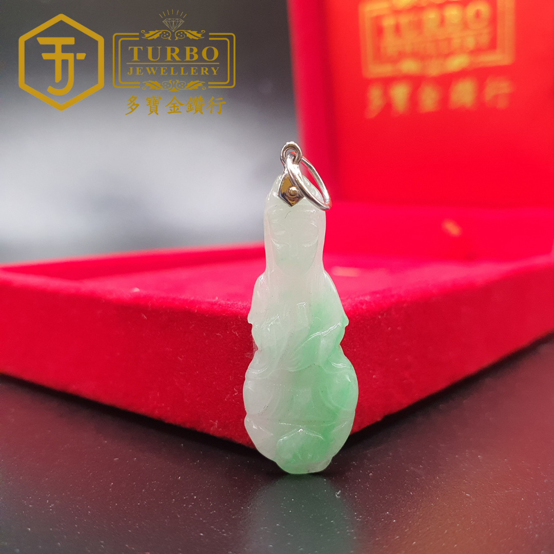 TURBO [375W] [Grade B] Jade Sit Guanyin White Gold Pendant 7 玉坐观音白金圈咀7