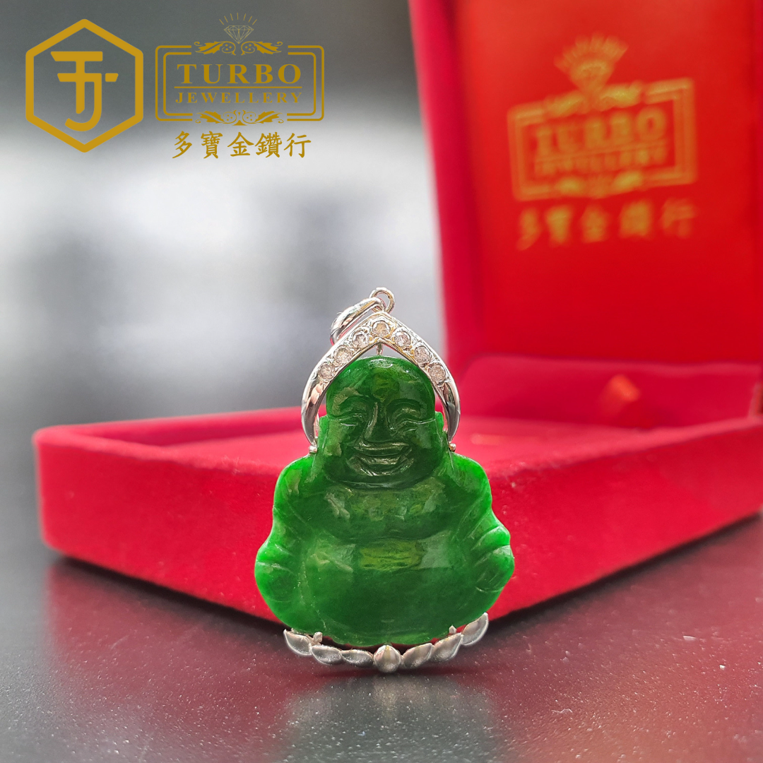 TURBO [750W] [Grade B] Jade Maitreya White Gold Pendant 7 玉笑佛白金底咀7