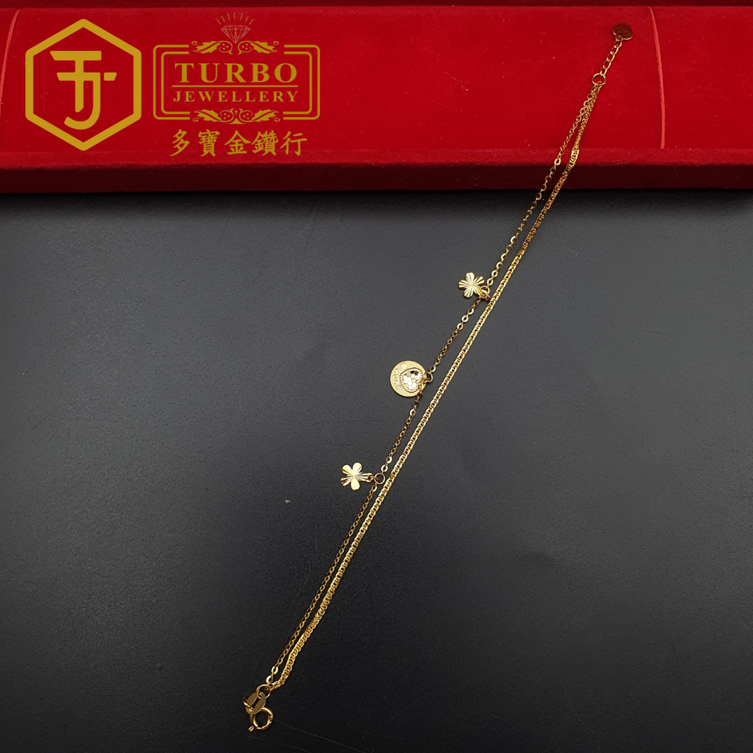 TURBO [916G] Rantai Tangan Love Bunga Garisan Berganda Polo盒仔吊爱心批花双行手链 ...