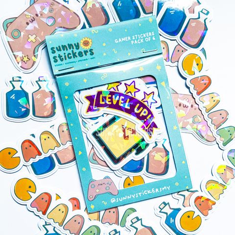 [Sticker Pack of 6] Gamer Holo Shiny Effect Stickers Assorted Designs ...